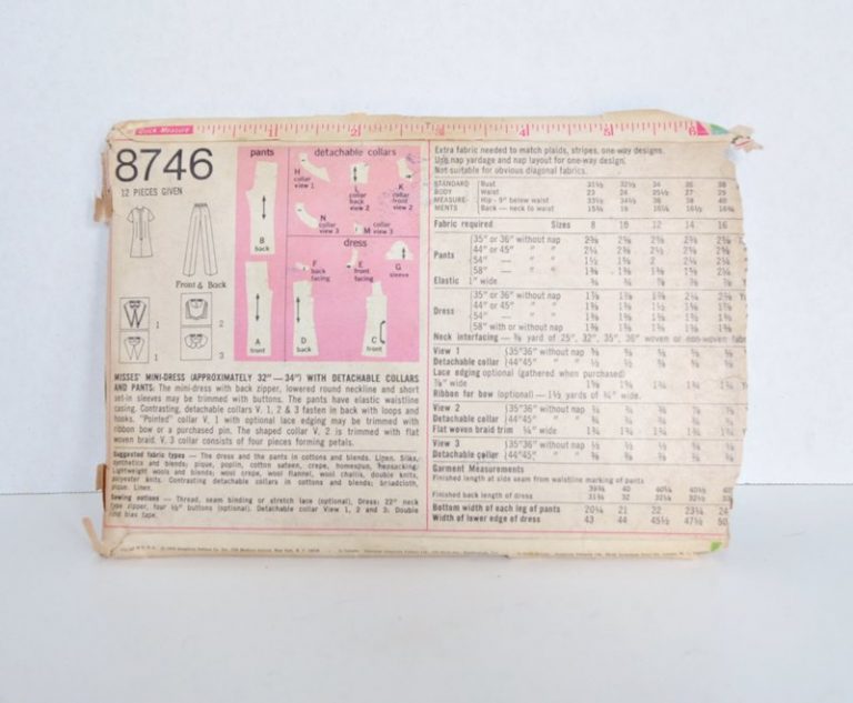 1970s Simplicity 8746 – Size 12 – Bust 34″ – Mini Dress w/ Collar ...